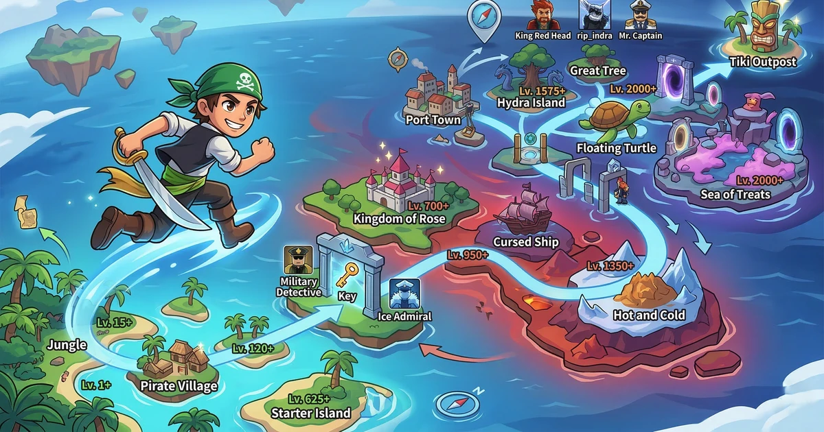 Blox Fruits Map: Islands Locations And Level Requirements
